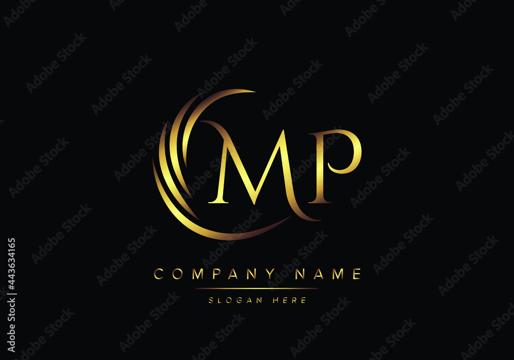 alphabet letters MP monogram logo, gold color elegant classical Stock ...