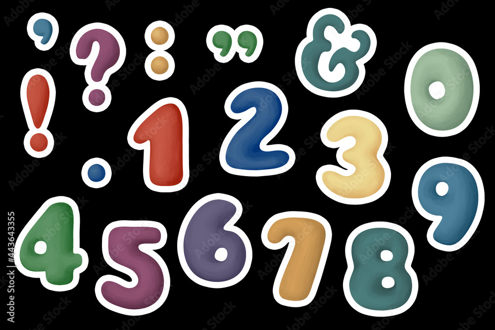 Bold colored numbers and signs sticker pack. Clip art isolated Stock ...