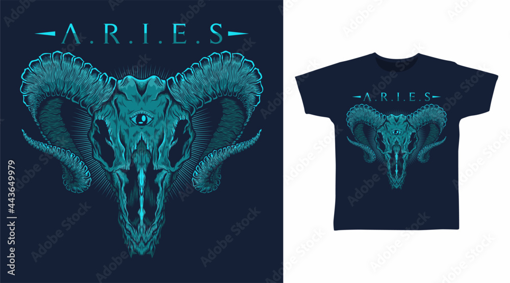Goat Head Aries vector illustration t-shirt design concept. Stock ...