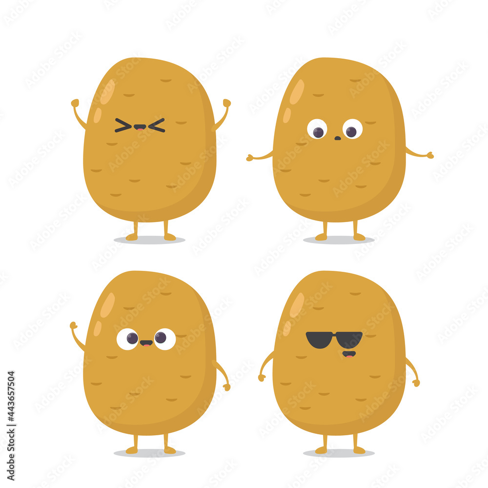 Cute funny happy smiling funny potato set isolated on white background ...