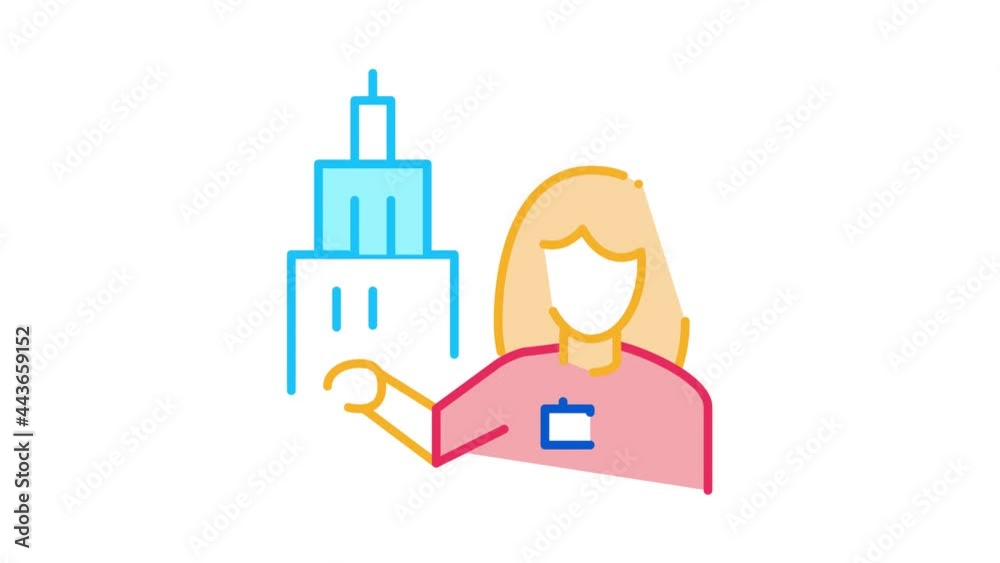 Woman Guide near Tower Landmark Icon Animation. color Woman Guide near ...