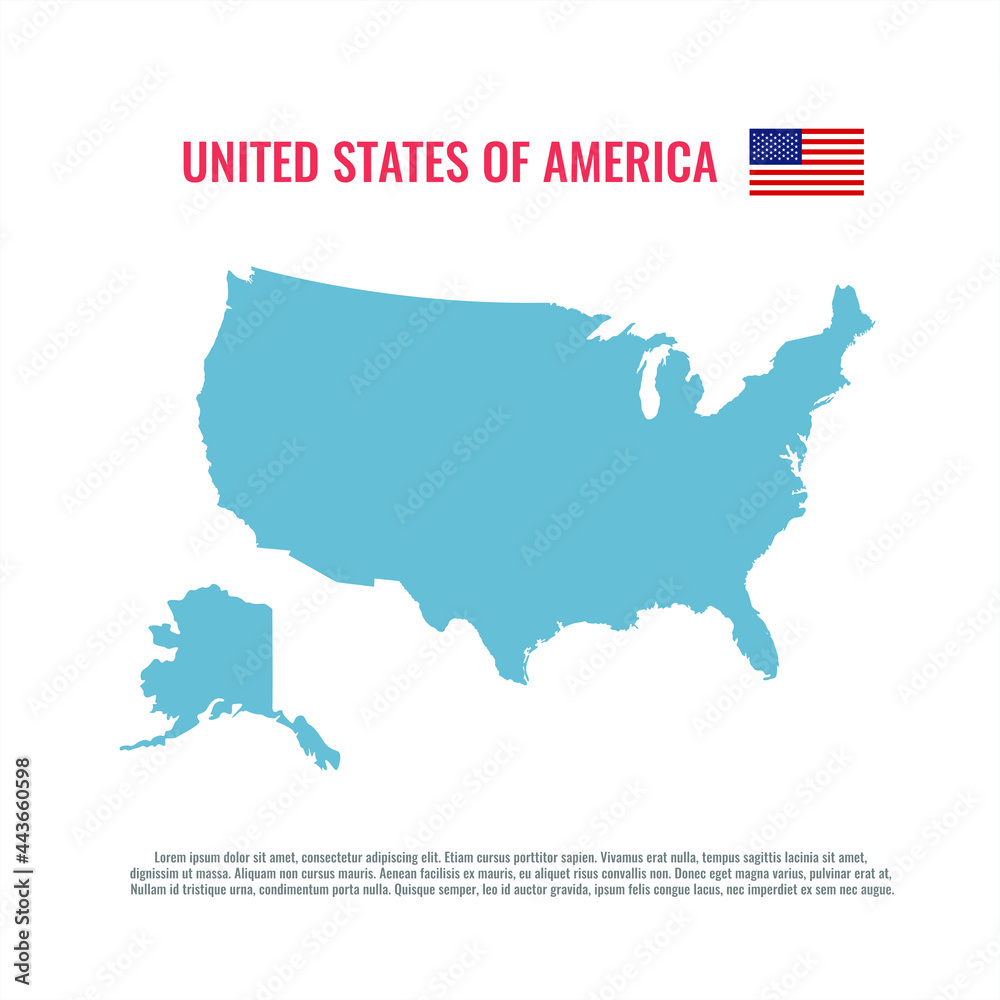 United States of America isolated map and state territory. USA ...