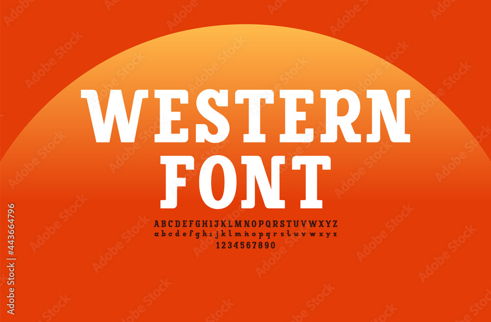 Western trendy font, alphabet slab serif, uppercase Latin letters from ...