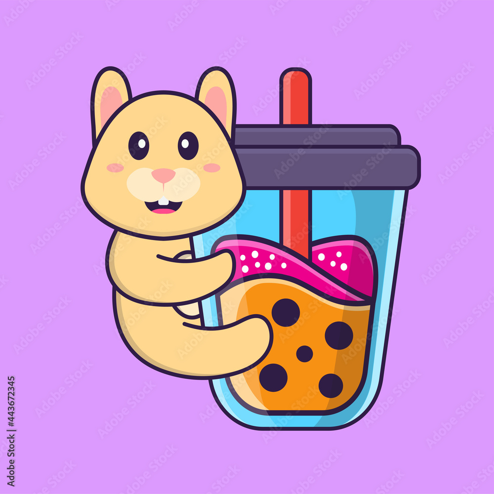 Cute rabbit Drinking Boba milk tea. Animal cartoon concept isolated ...