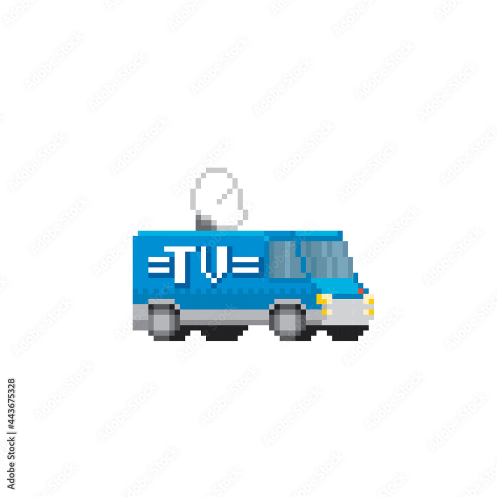 TV crew van. Pixel art. Old school computer graphic. 8 bit video game ...