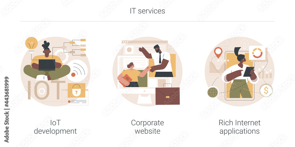 IT services abstract concept vector illustration set. IoT development ...