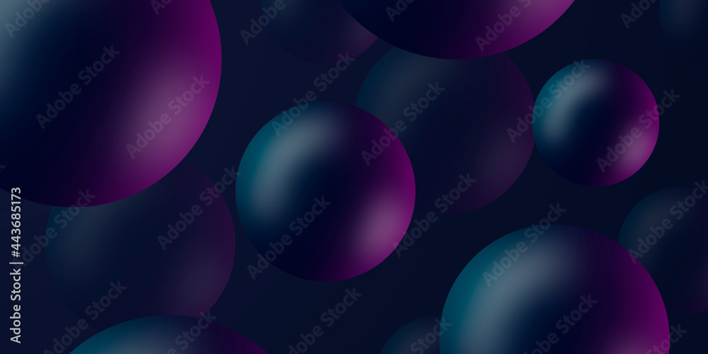 Dynamic bouncing balls and copy space for text. Dark blue background ...