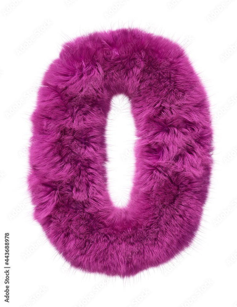 Pink fur alphabet. furry Furry number 0 isolated on white background ...
