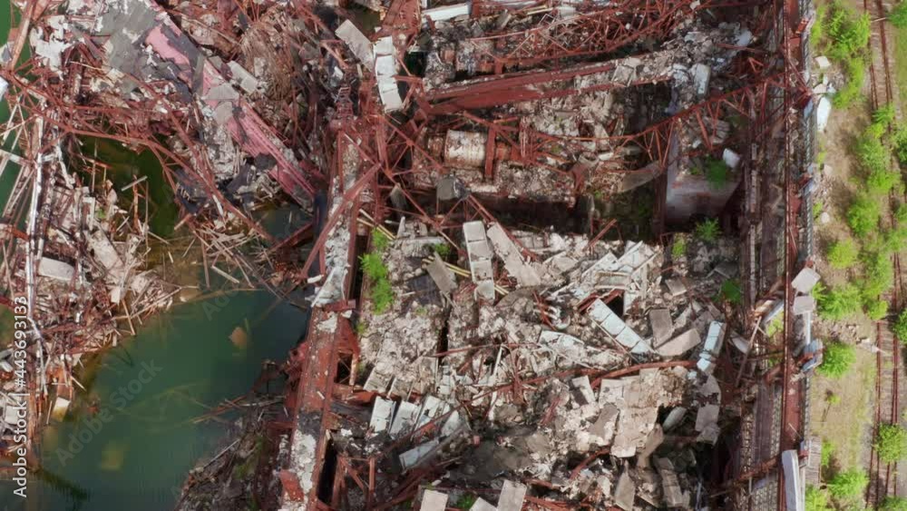 An industrial building destroyed by an earthquake or flood. The concept ...