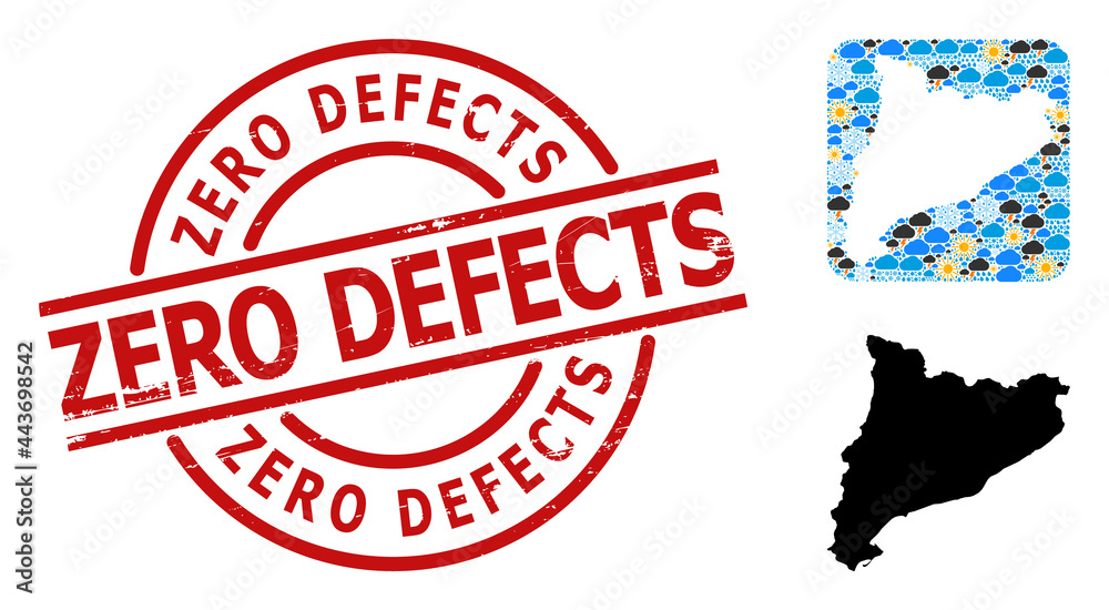 Weather collage map of Catalonia, and rubber red round Zero Defects ...
