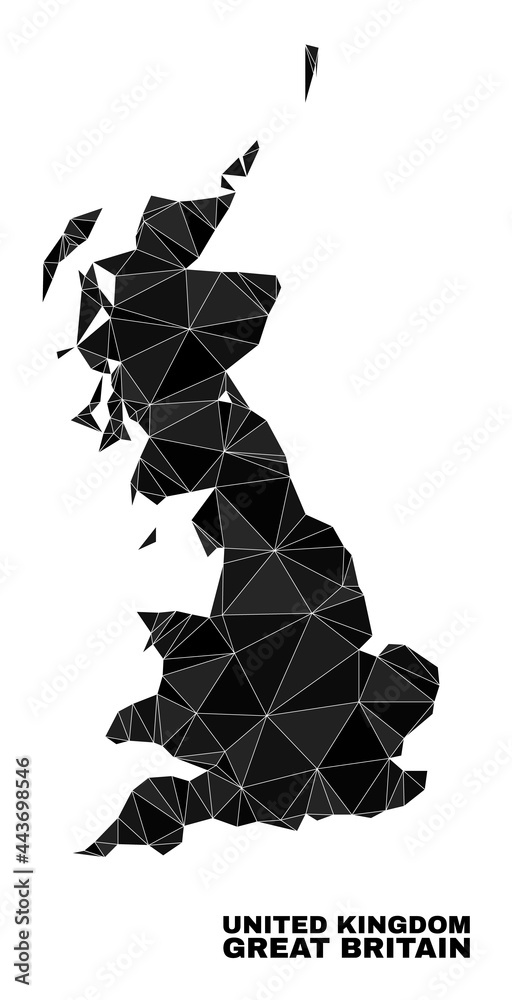 Low-poly Great Britain map. Polygonal Great Britain map vector combined ...