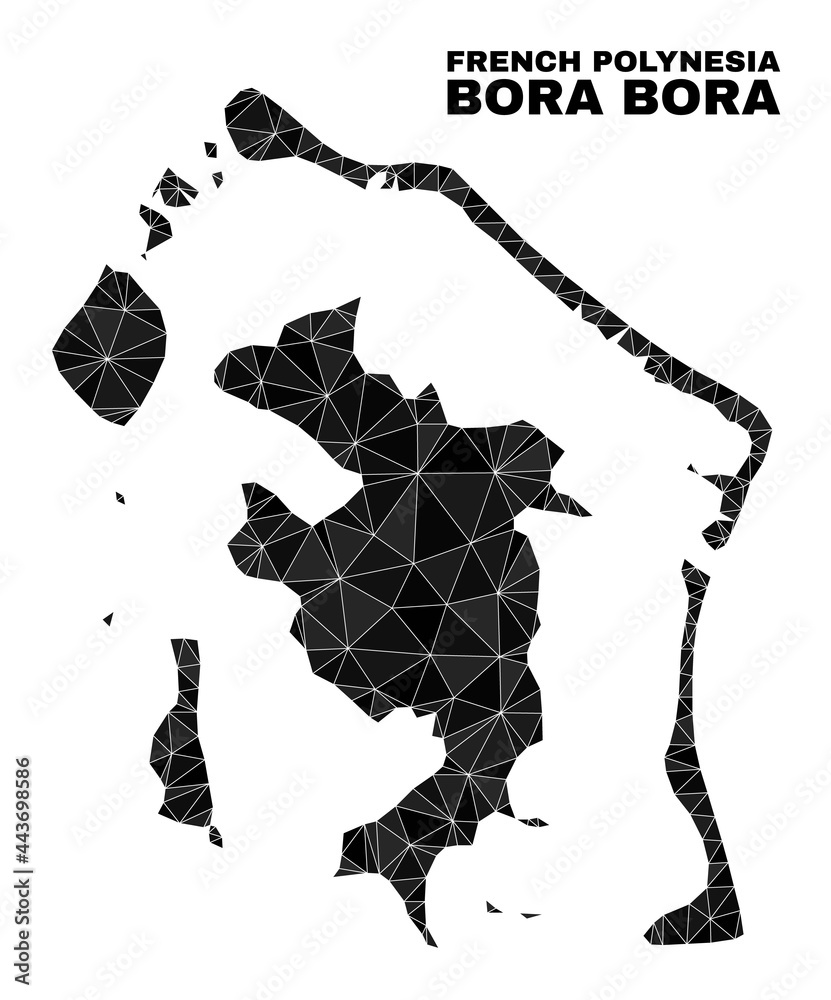 lowpoly Bora-Bora map. Polygonal Bora-Bora map vector is filled from random triangles ...