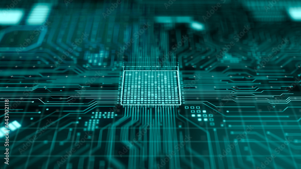 Abstract futuristic central processing unit or Microchip inside ...