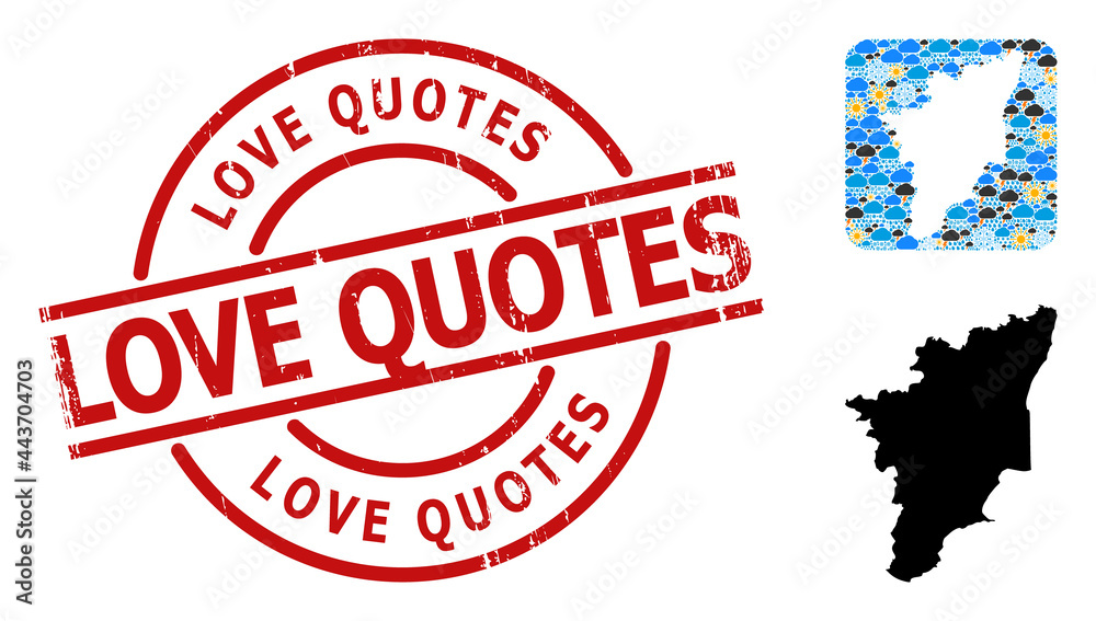 Climate pattern map of Tamil Nadu State, and grunge red round Love ...