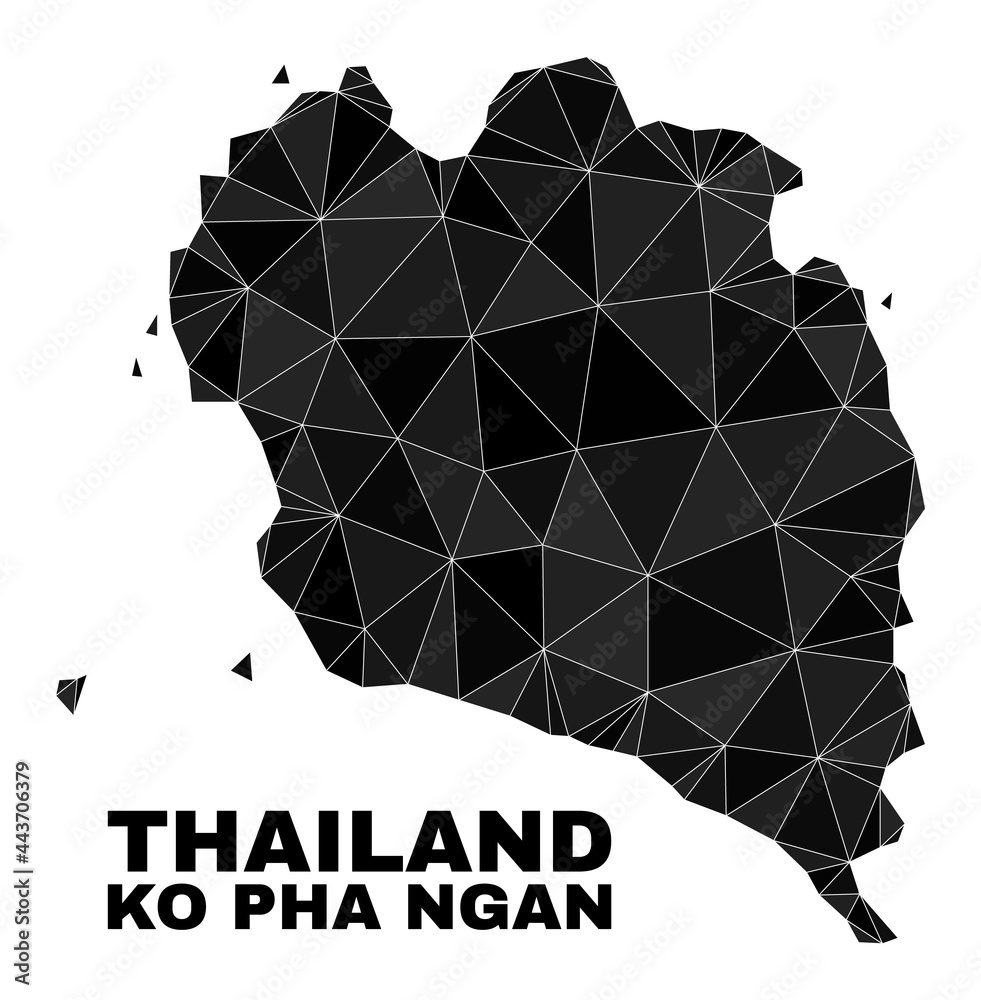 Low-poly Ko Pha Ngan map. Polygonal Ko Pha Ngan map vector combined of ...