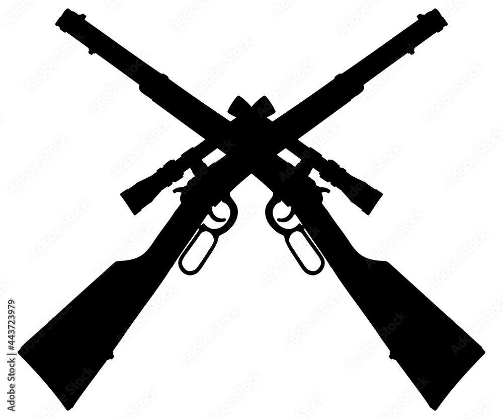 The black silhouettes of two winchester repeating rifles with optical ...