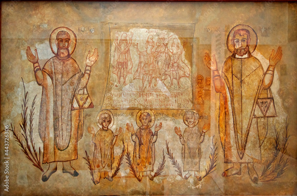 Coptic wall painting of martyred saints from the 6th century AD in ...