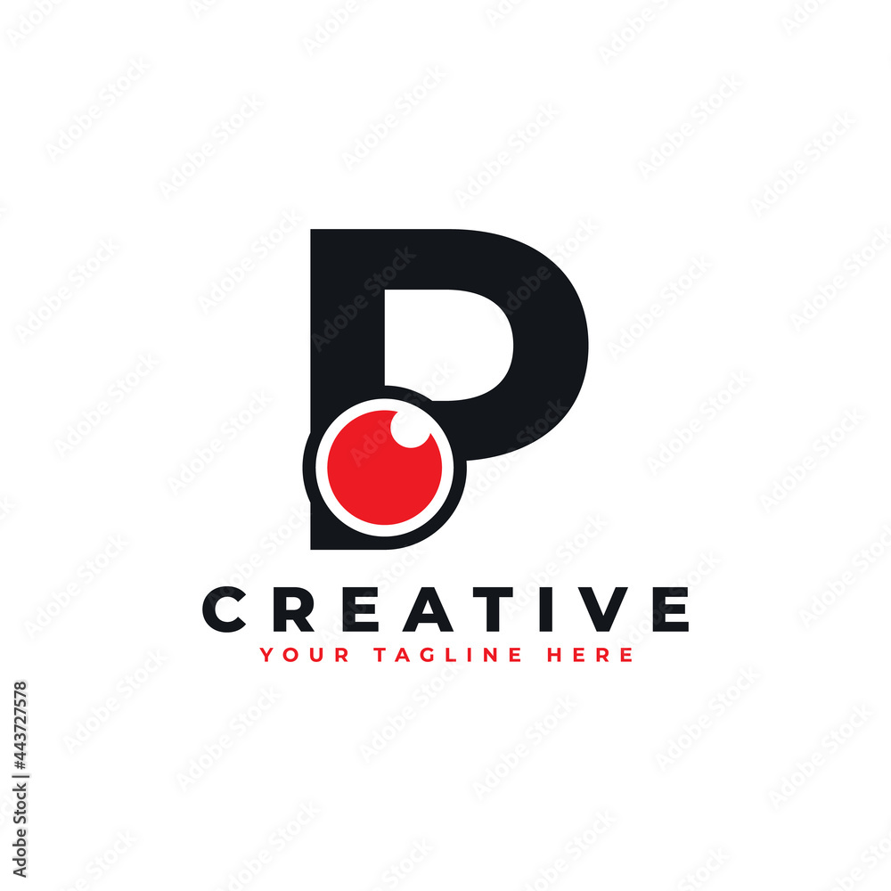 Abstract Eye Logo Letter P. Black Shape P Initial Letter with Red ...