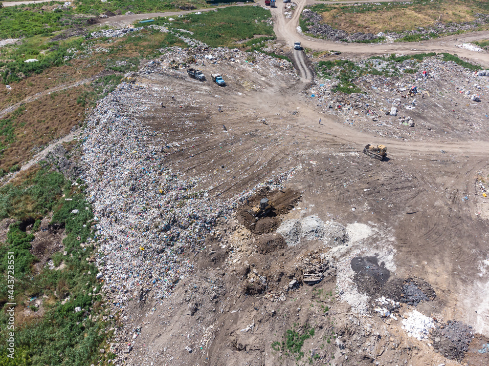 Aerial view of huge rubbish dump. Trash and garbage landfill. Ecology ...