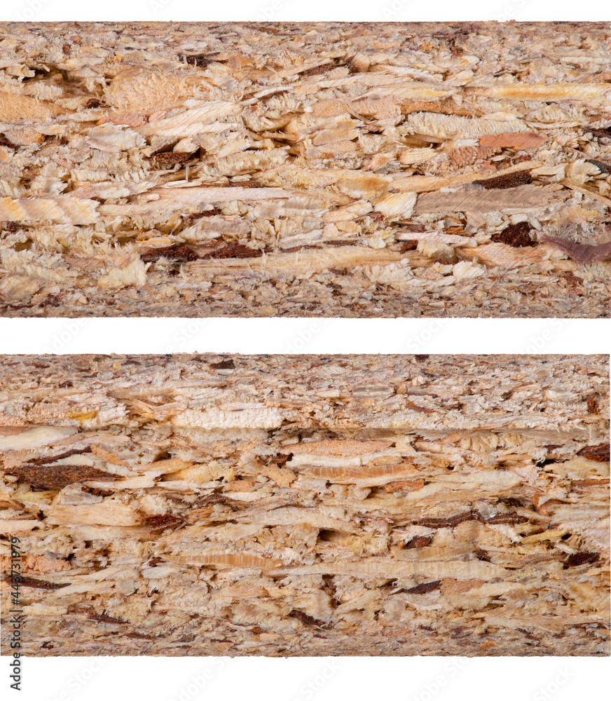 Chipboard texture in cross section. Visible chip layers in the pressed ...