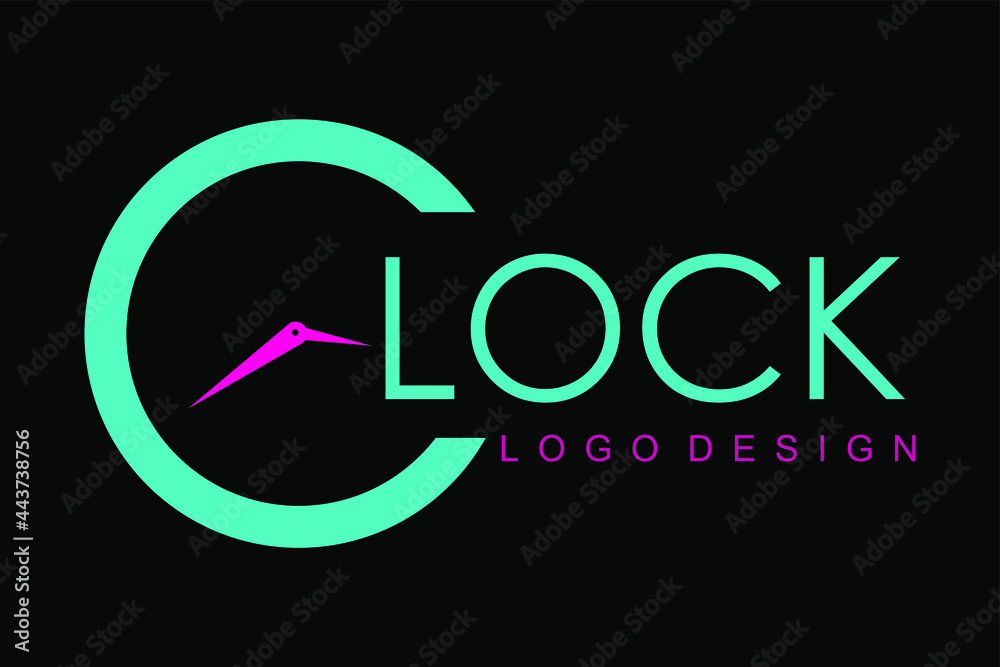 Clock writing with the letter C logo design around the clock hands ...