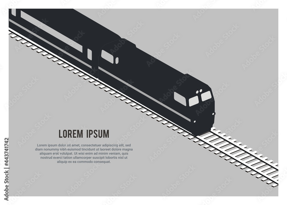 Poster Passenger train with double cabin locomotive, simple isometric ...