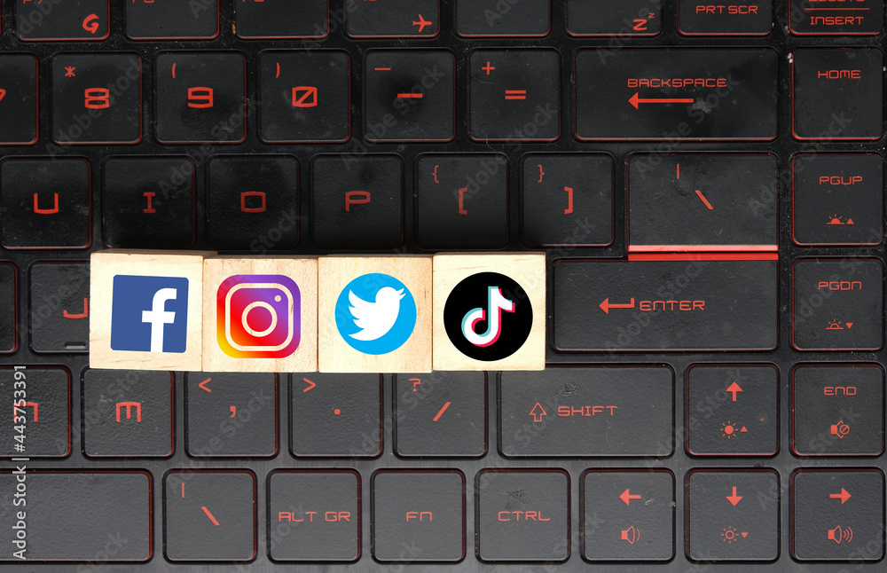 Facebook, Instagram, Twitter and Tik Tok on keyboard. Social Media ...
