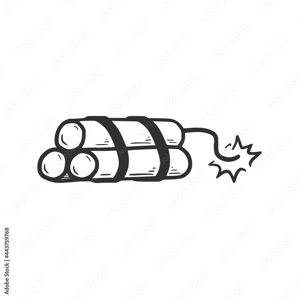 Hand drawn dynamite with fire element. Comic doodle sketch style ...