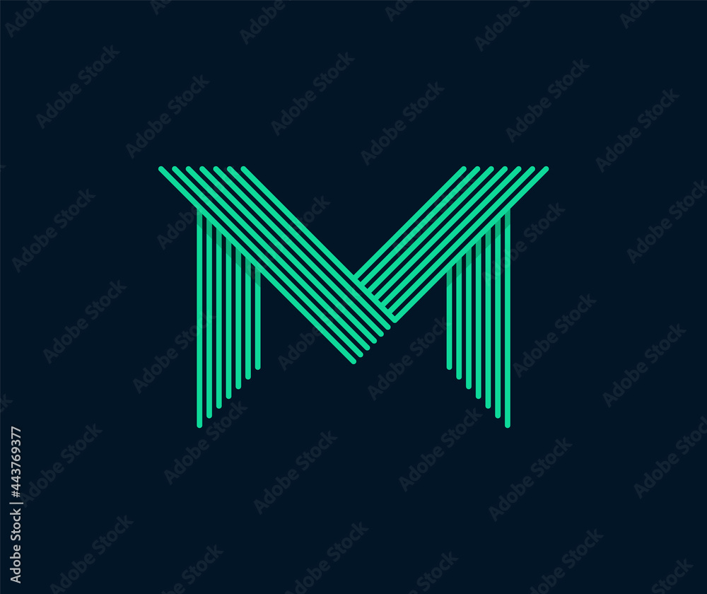 Uppercase M Letter Logo With Green Stripes Dynamic Design. Round ...