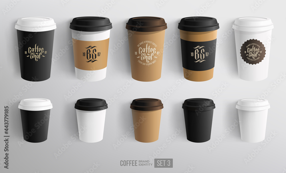 Set of Coffee Cup mockup template for t brand identity design. Black ...