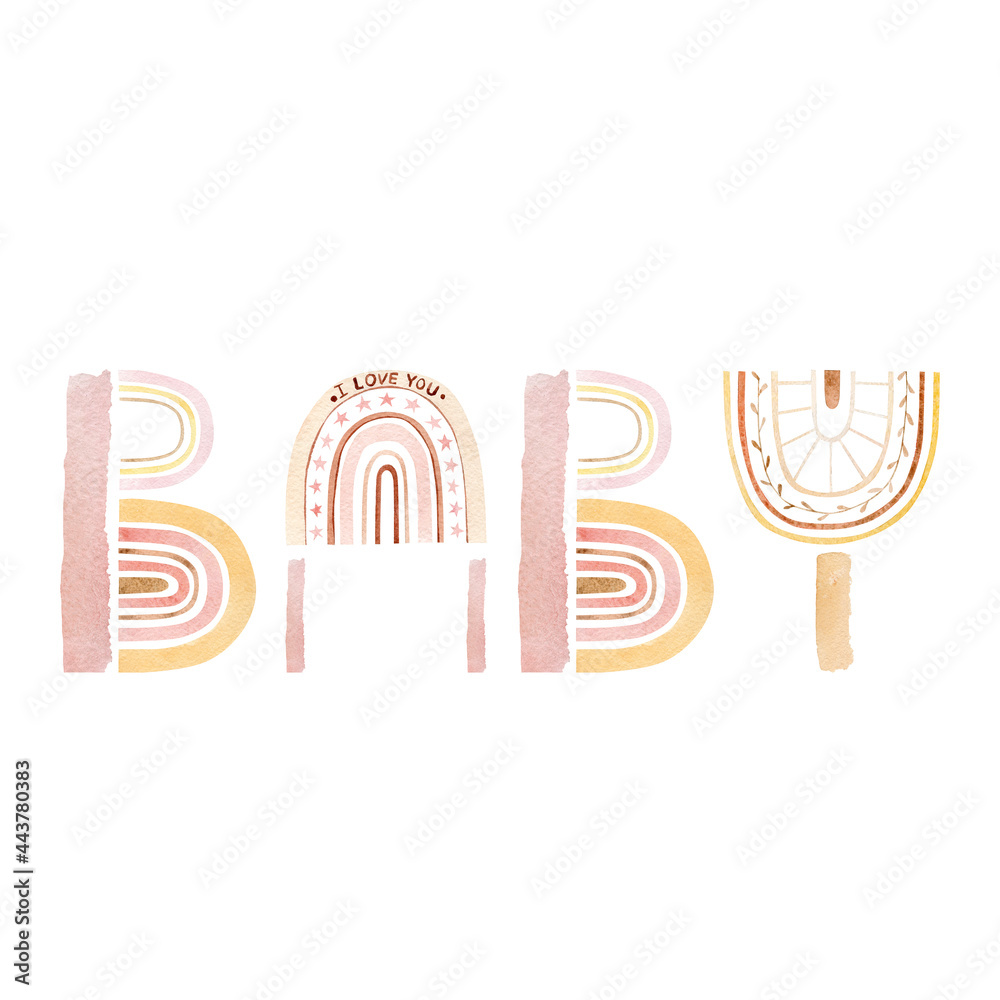 Watercolor Children's alphabet letter text Baby in the style abstract ...