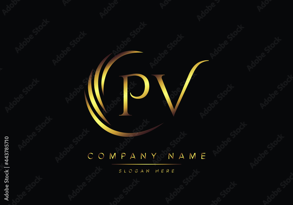alphabet letters PV monogram logo, gold color elegant classical Stock ...