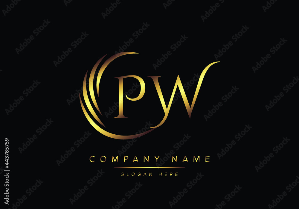 alphabet letters PW monogram logo, gold color elegant classical Stock ...