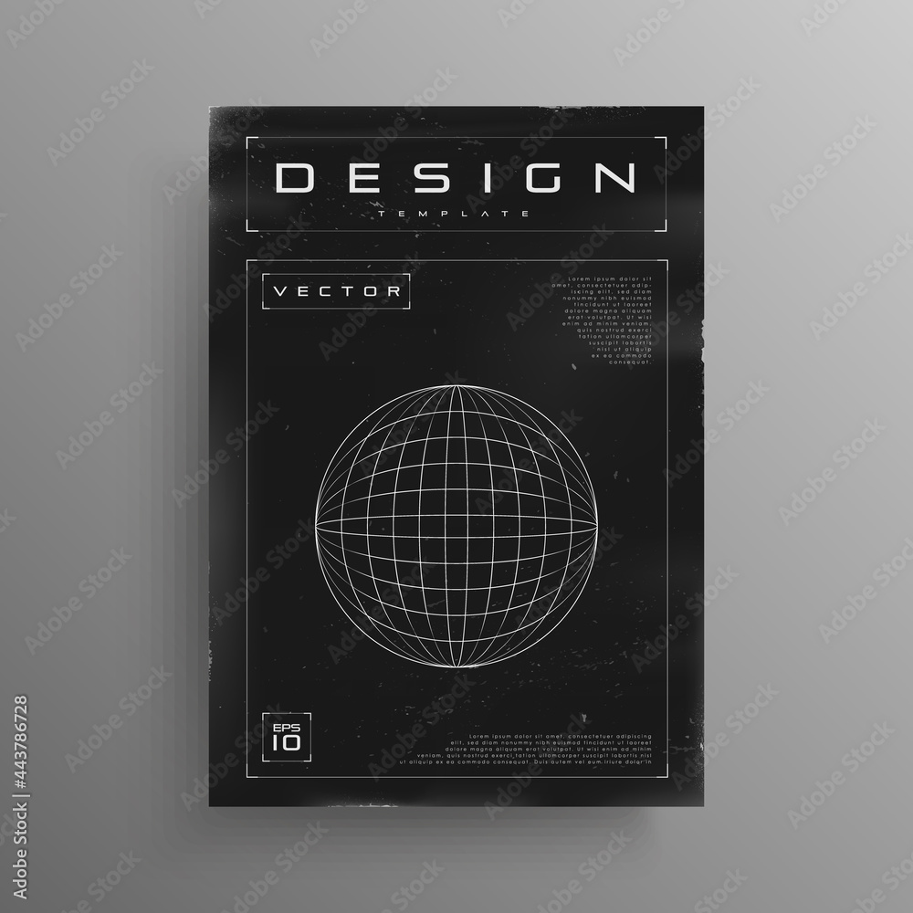 Retrofuturistic poster with HUD elements. Black and white cyber retro ...