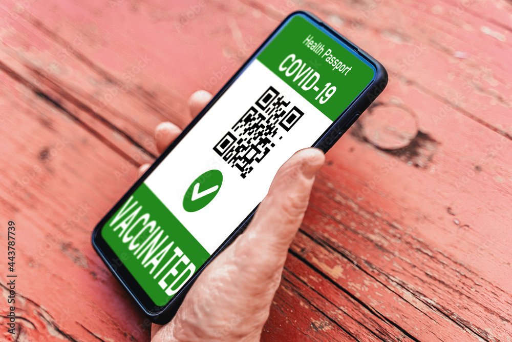 smartphone with digital vaccination passport on screen - covid-19 qr ...