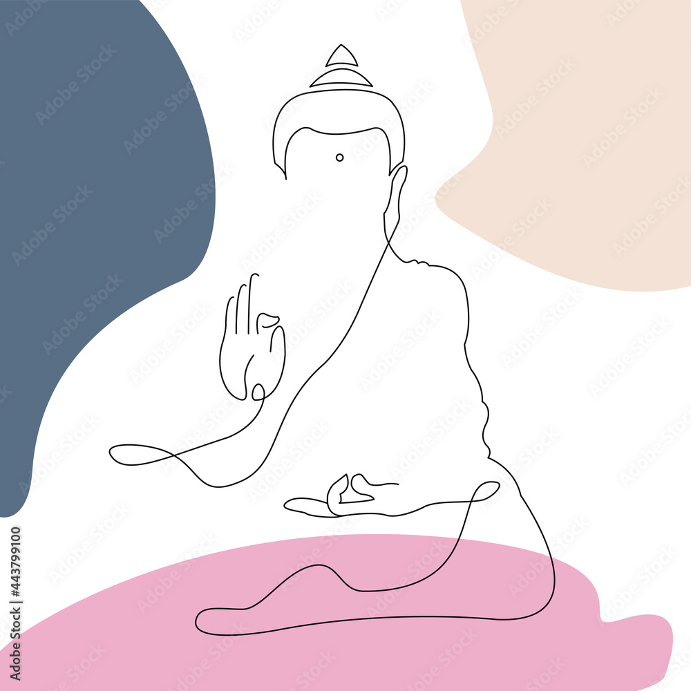 One line art silhouette of buddha isolated on white background for logo ...
