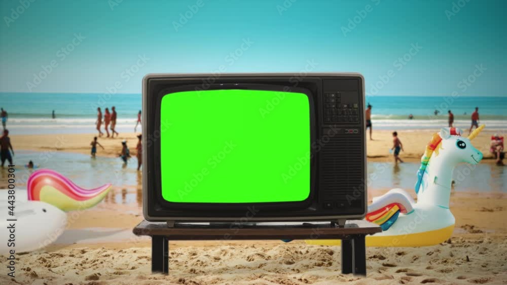 Beach Vacations Television Green Screen Funny Scene. Vintage green ...