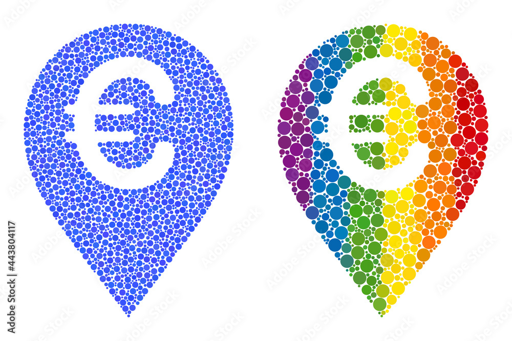 Euro map marker mosaic icon of filled circles in various sizes and ...