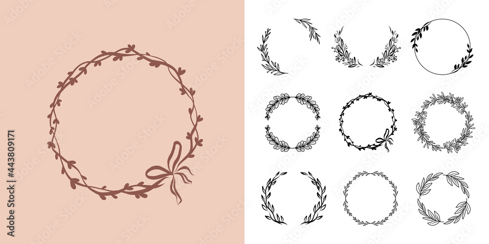 Collection of elegant floral wreaths. Floral round frames from flowers ...