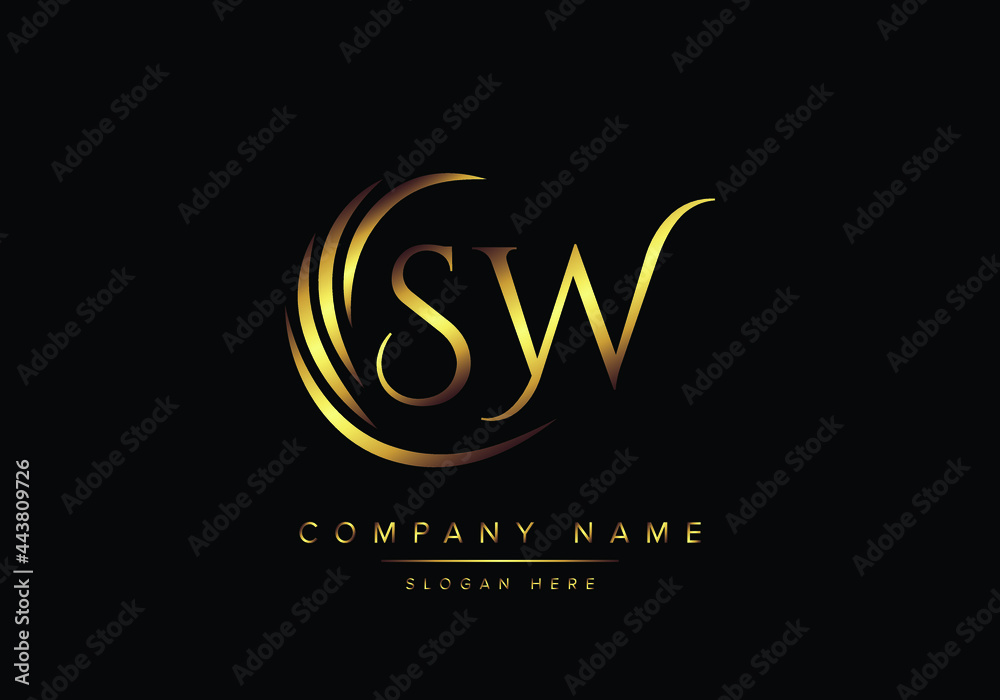 alphabet letters SW monogram logo, gold color elegant classical Stock ...