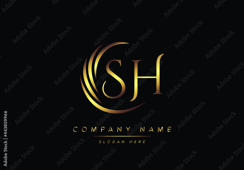 alphabet letters SH monogram logo, gold color elegant classical Stock ...