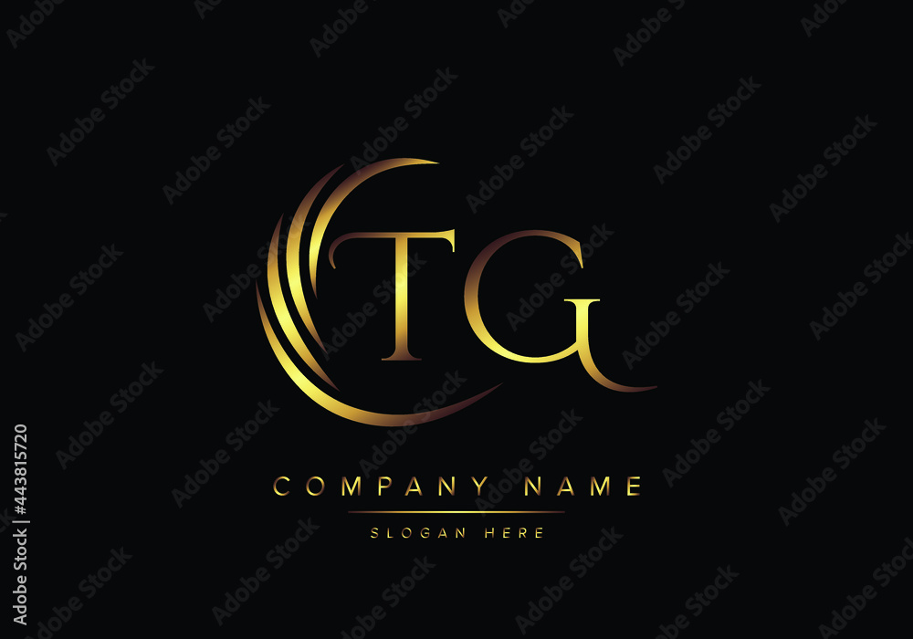 Vektorová grafika „alphabet letters TG monogram logo, gold color ...