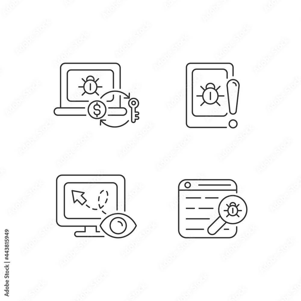 Internet Censorship Linear Icons Set Ransomware Cell Phone Bugging Web Bug Location Tracking