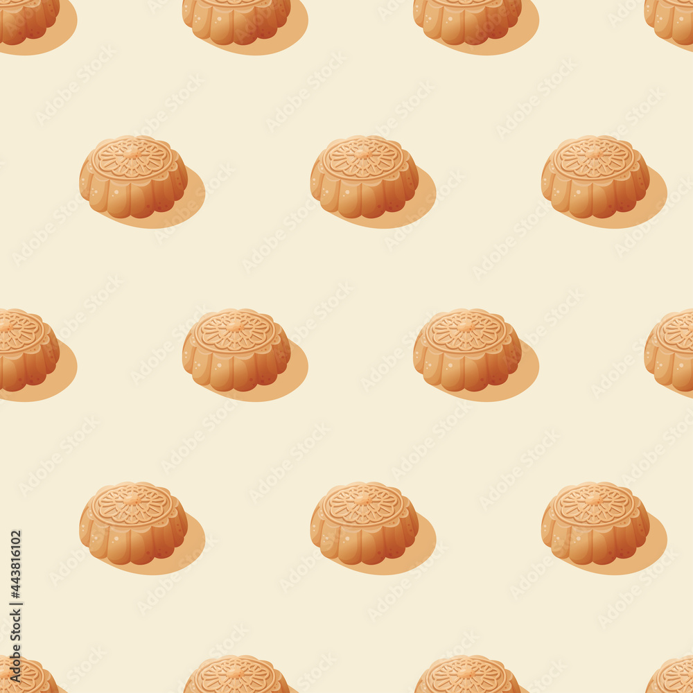 Seamless pattern of moon cakes on light yellow background. Mid-autumn ...