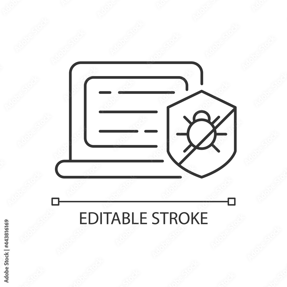 Antivirus software linear icon. Anti-malware. Digital virus detection ...