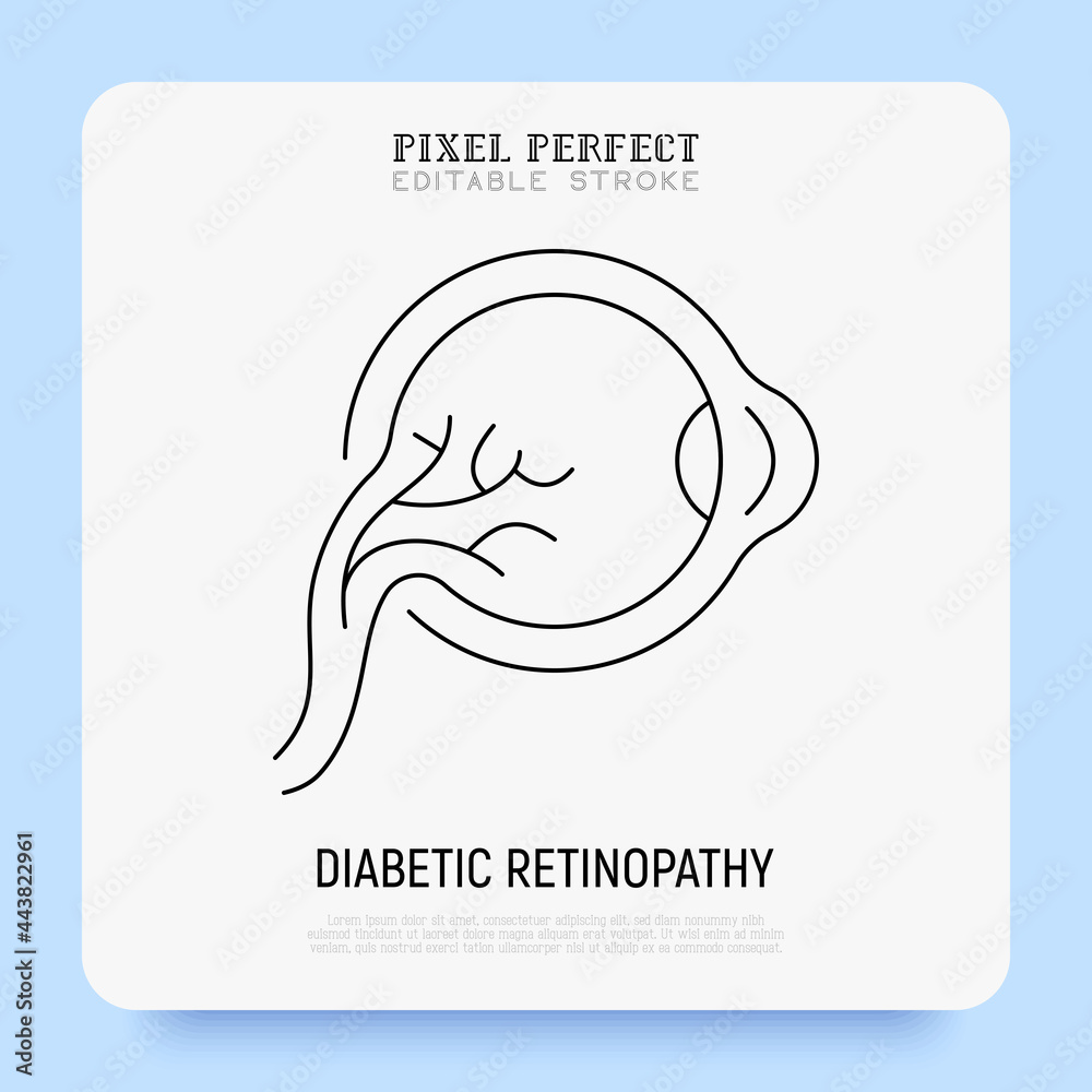 Diabetic retinopathy thin line icon. Ophthalmology. Damage of eyeball ...