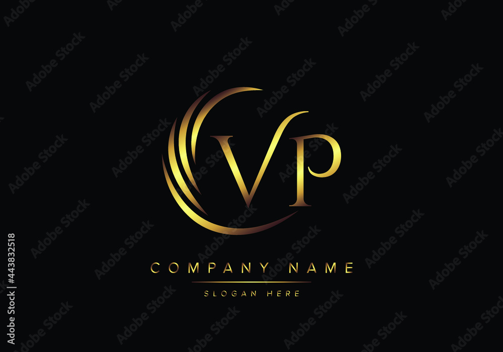 alphabet letters VP monogram logo, gold color elegant classical Stock ...