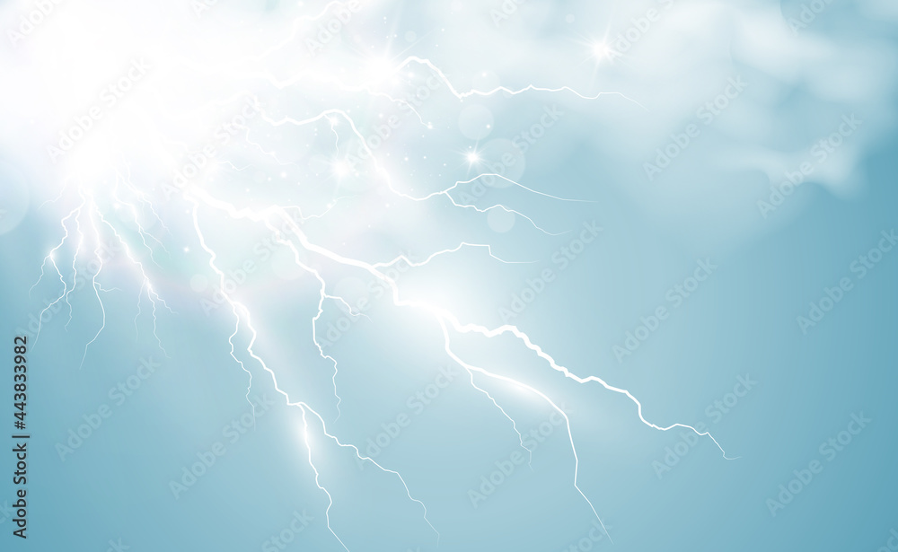 Vector image of realistic lightning. Flash of thunder on a transparent ...