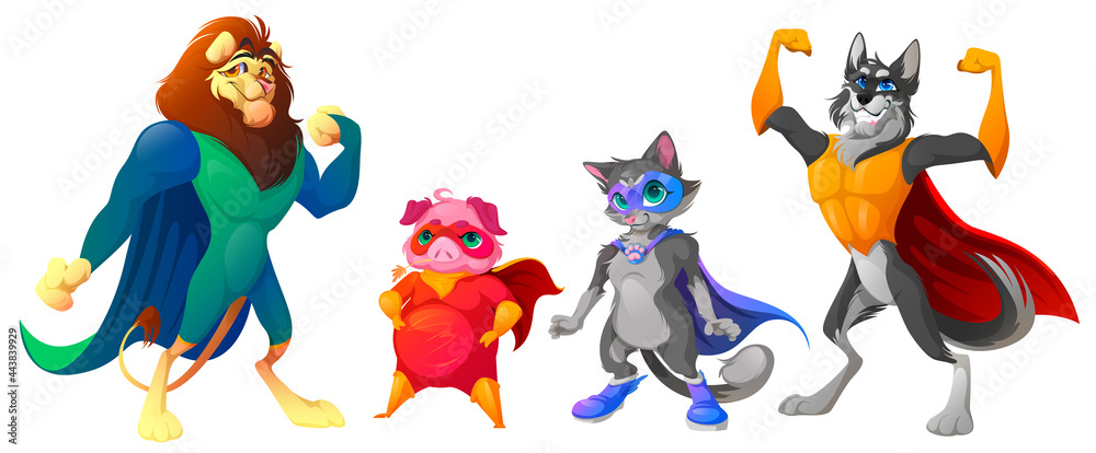 Superhero animals with mask and cape. Cute characters in super hero ...