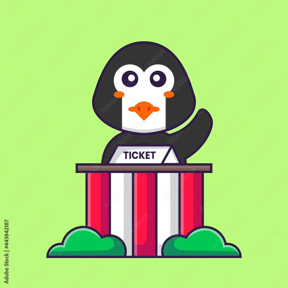 Cute penguin is being a ticket keeper. Animal cartoon concept isolated ...